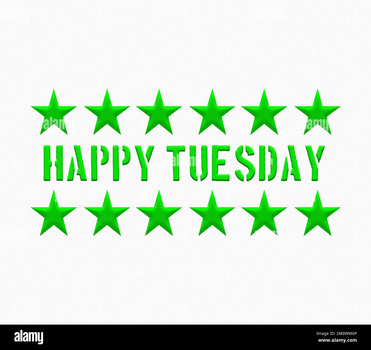 A 3D illustration green HAPPY TUESDAY text with stars isolated on white ...
