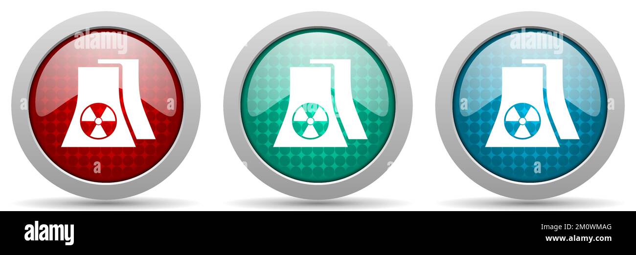 Nuclear power plant vector icon set, glossy web buttons collection ...