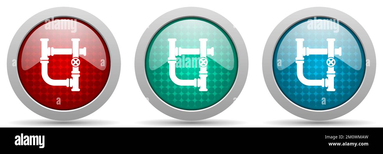 Pipeline, tube, pipe and industrial vector icon set, glossy web buttons ...