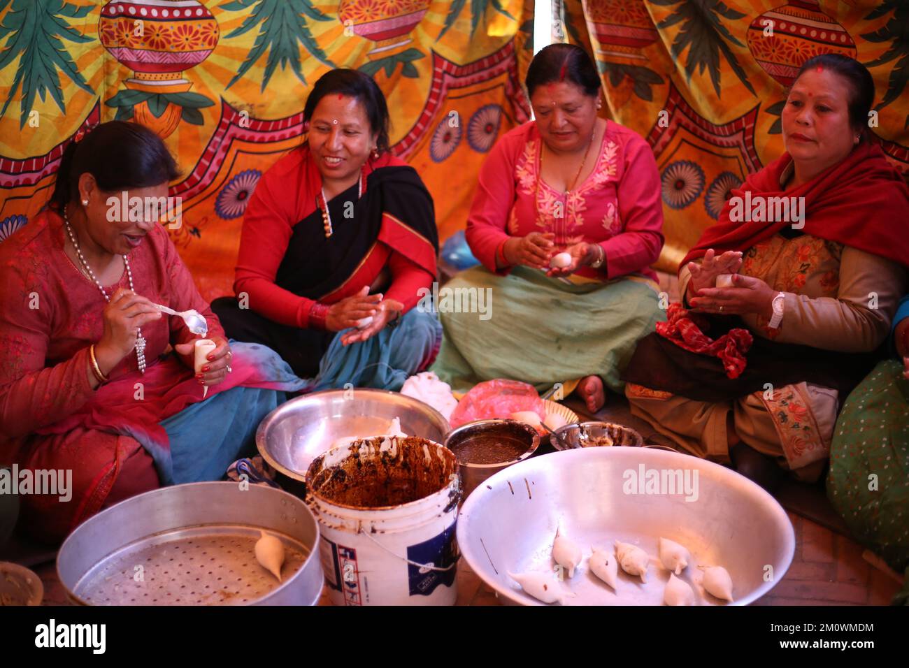 On December.8,2022 in Kathmandu, Nepal. Nepalese Women makes newari ...