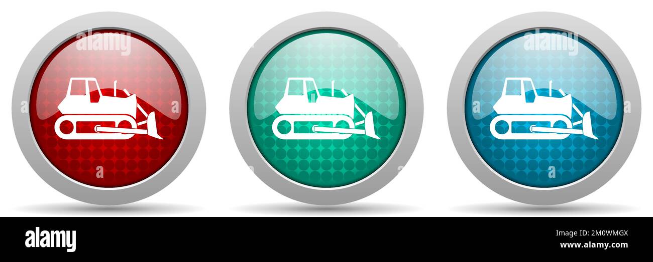 Bulldozer, heavy machine, tractor vector icon set, glossy web buttons ...