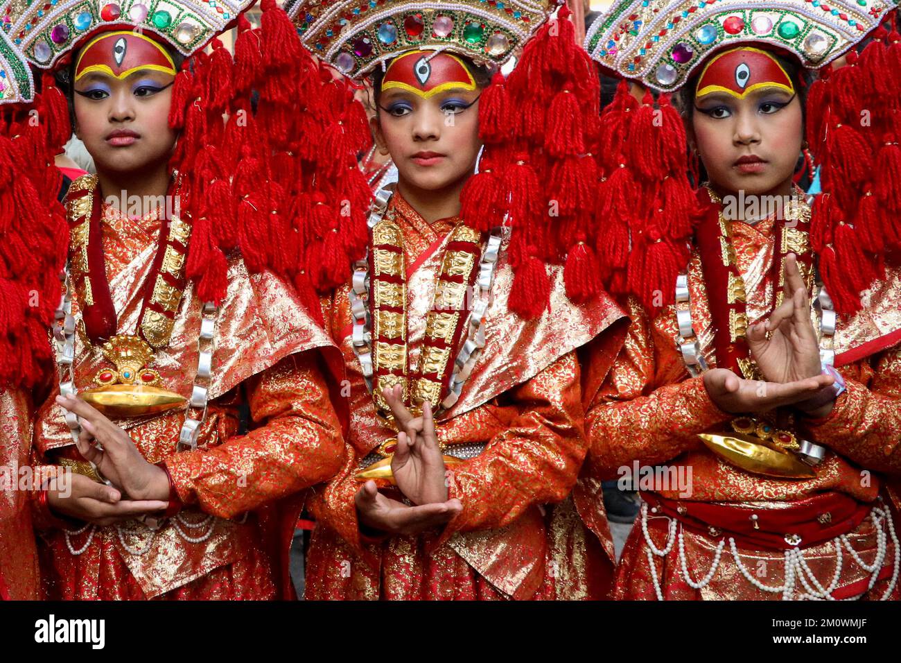 On December.8,2022 in Kathandu, Nepal. Young girls dressed in the ...