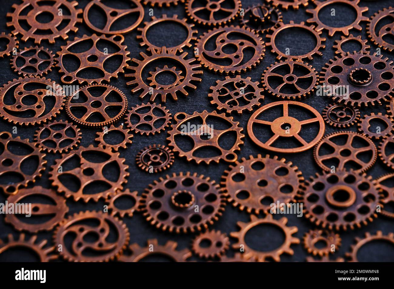 Background with metal, various, copper gears Stock Photo - Alamy