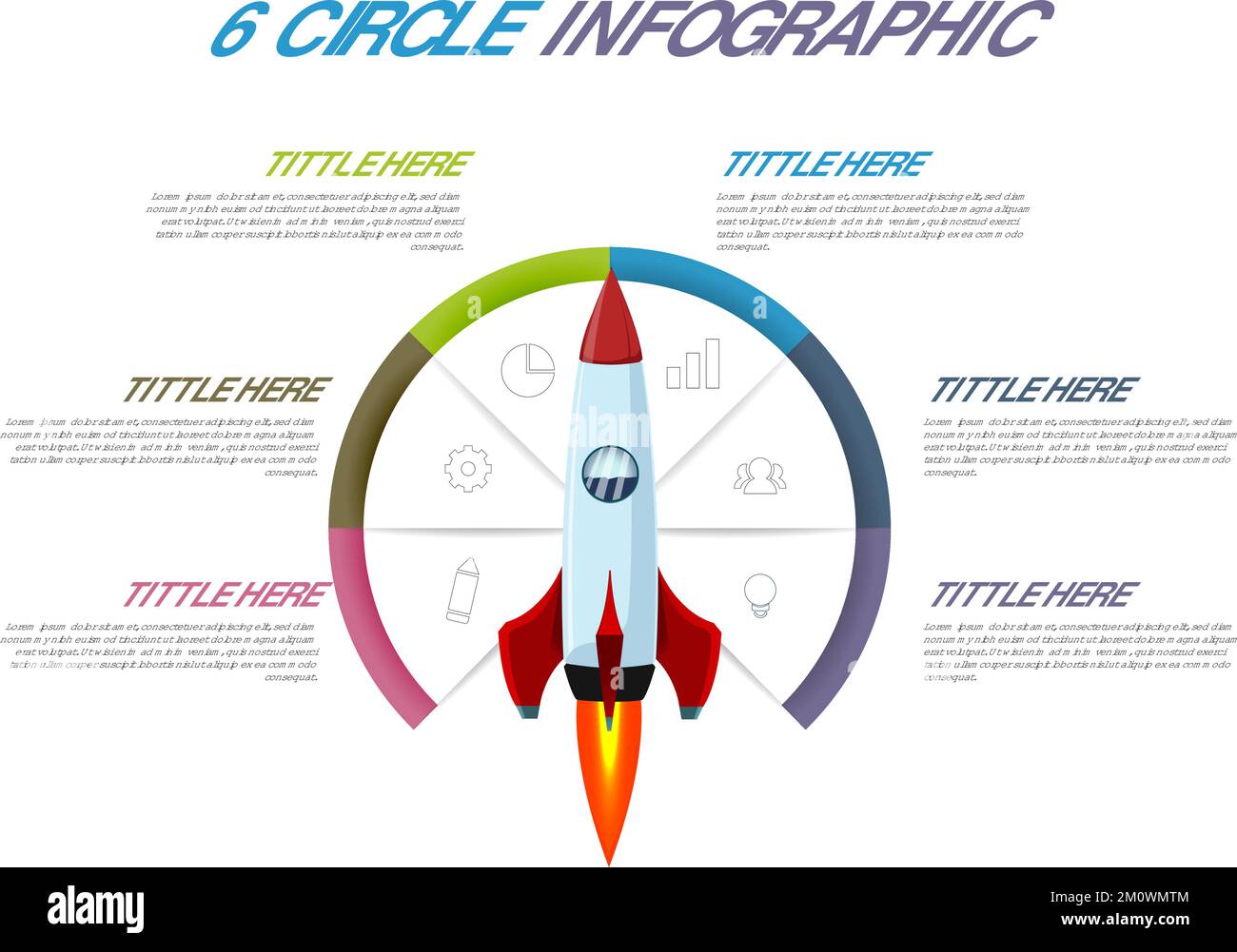6 Circle Infographic Poster Concept Rocket Suitable For Marketing Presentation, Booster Business ...