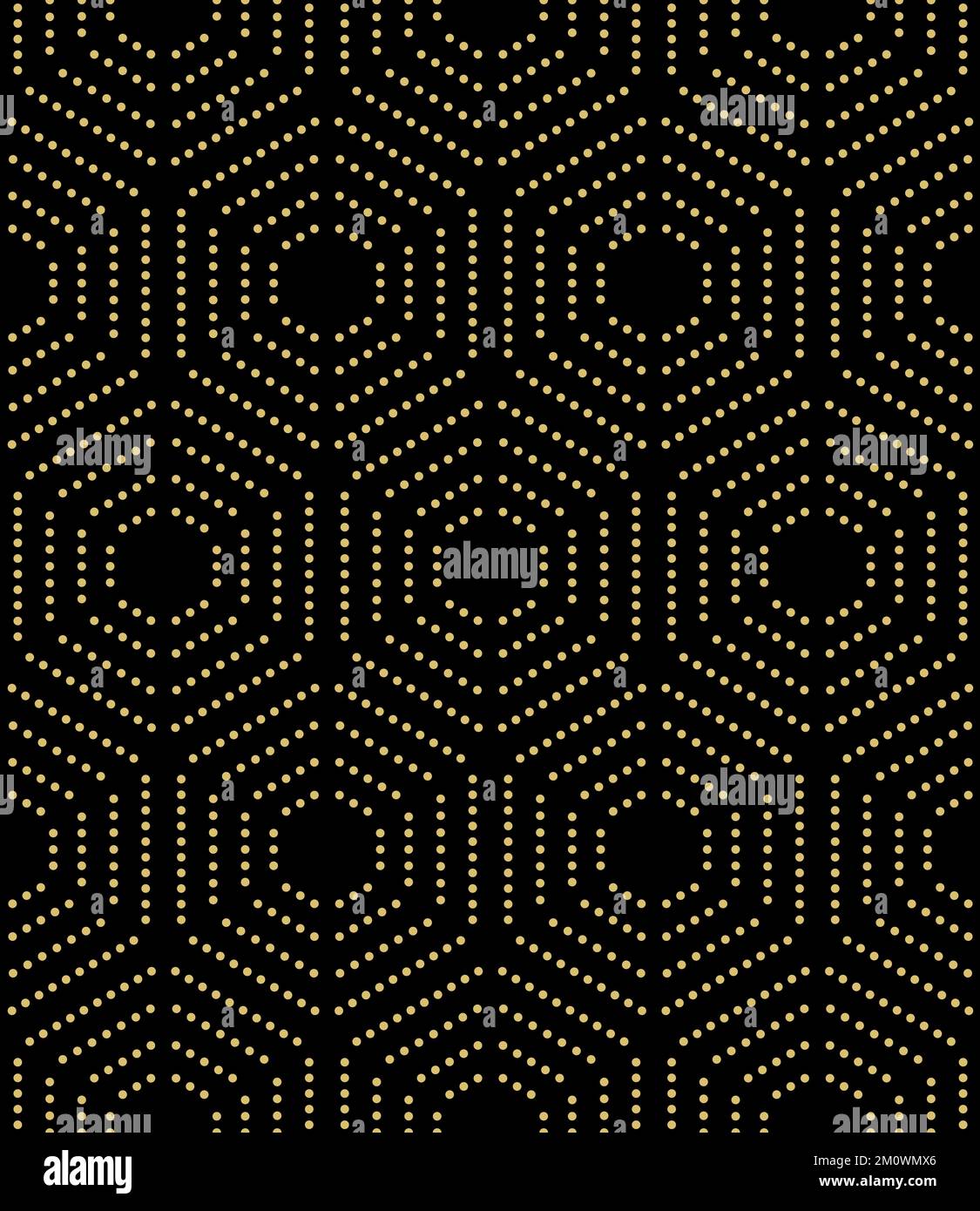 Geometric golden repeating ornament with hexagonal dotted elements ...