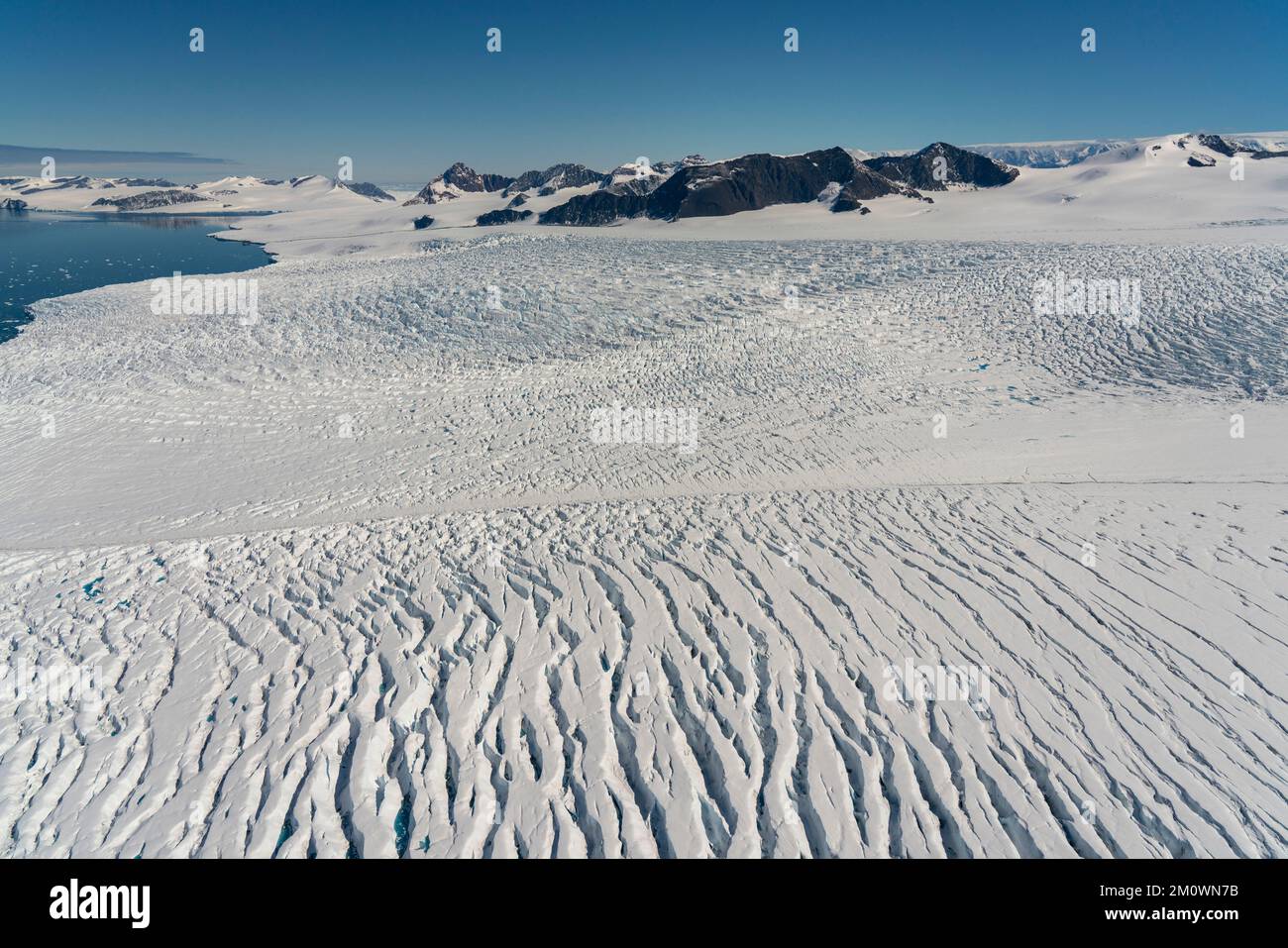 Aerial view of Larsen Inlet glacier, Weddell Sea, Antarctica Stock ...