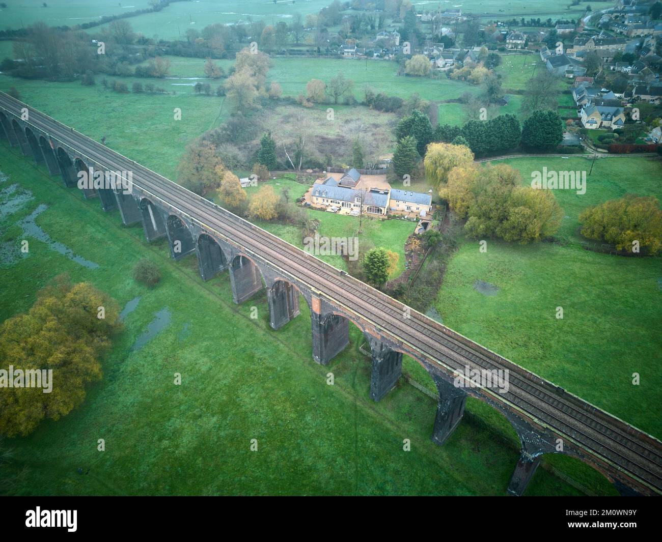A misty day on the Harringworth rail viaduct, which crosses the river ...