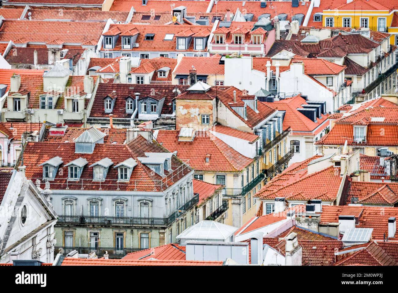 The view of the buildings with red roofs in downtown Lisbon, Portugal ...