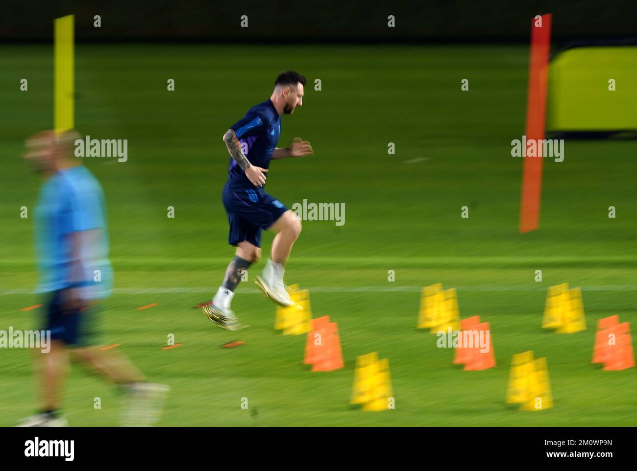 Argentina's Lionel Messi during a training session at Qatar University ...