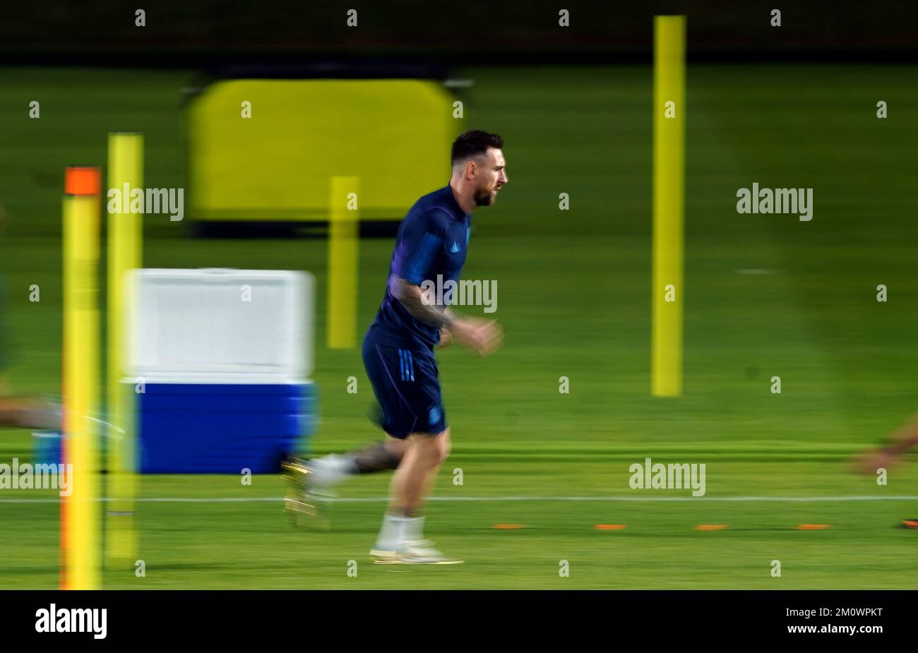 Argentina's Lionel Messi during a training session at Qatar University ...