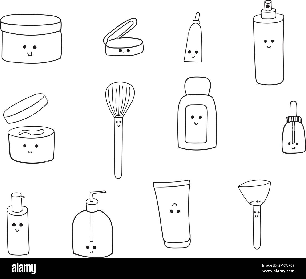 Hand-drawn line art cosmetic bottles and brushes Stock Vector Image ...
