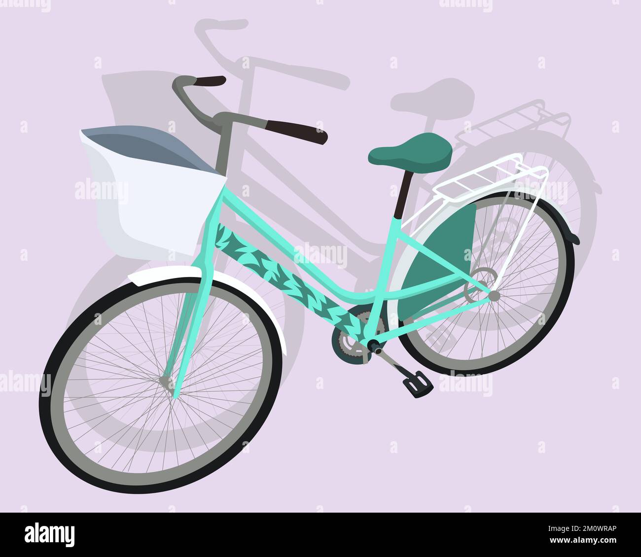 Turquoise bicycle with basket vector illustration Stock Vector Image ...