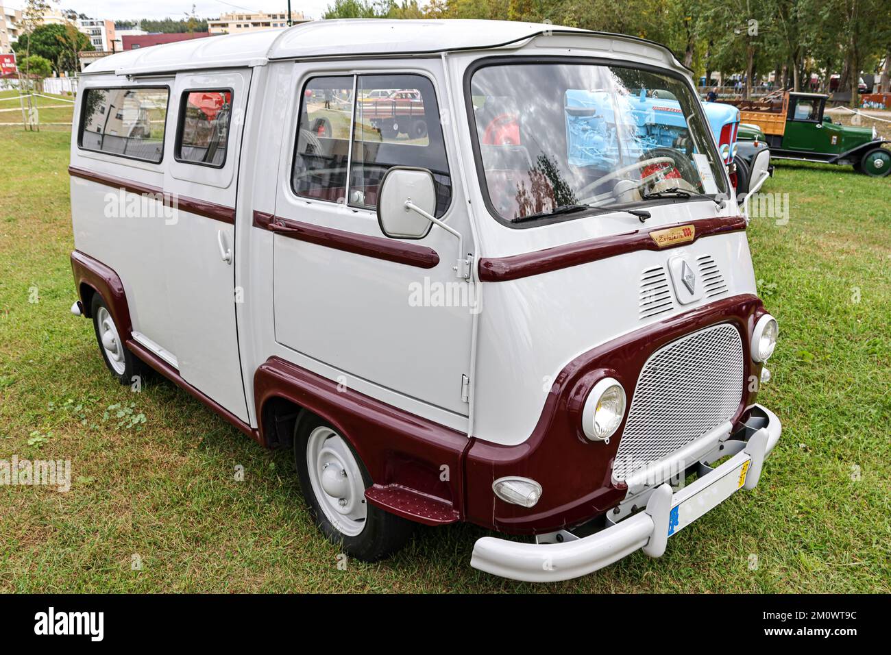 A front view of a beautiful classic white Renault Estafette van in a ...