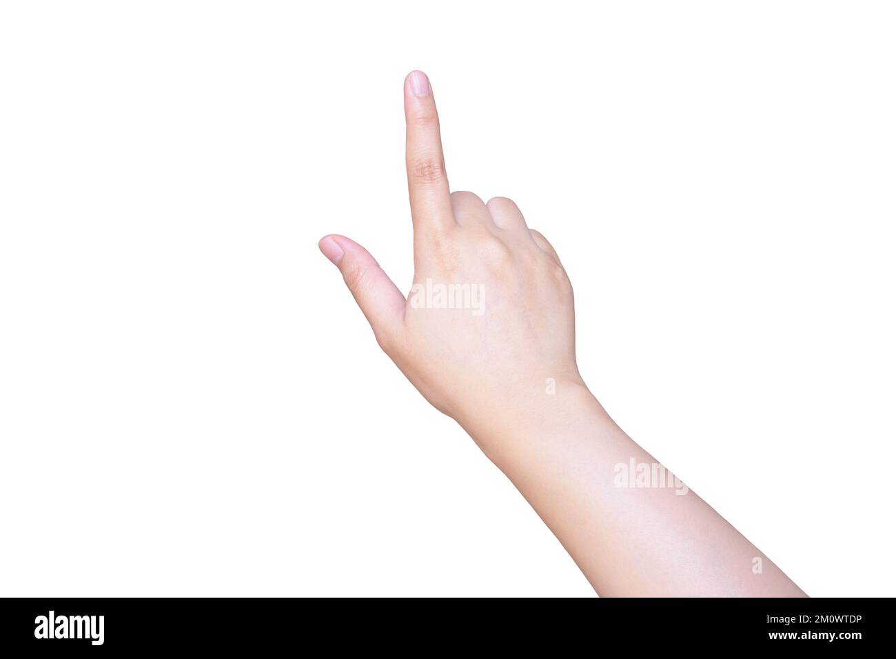 female hand touching or pointing to something isolated on white ...