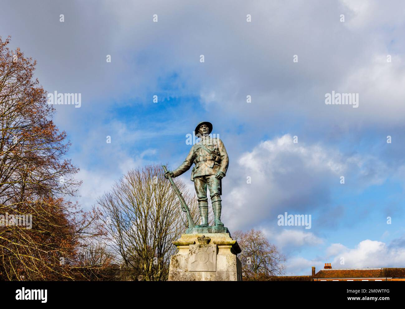Commemorative memorial bronze statue of a rifleman of The King's Royal ...