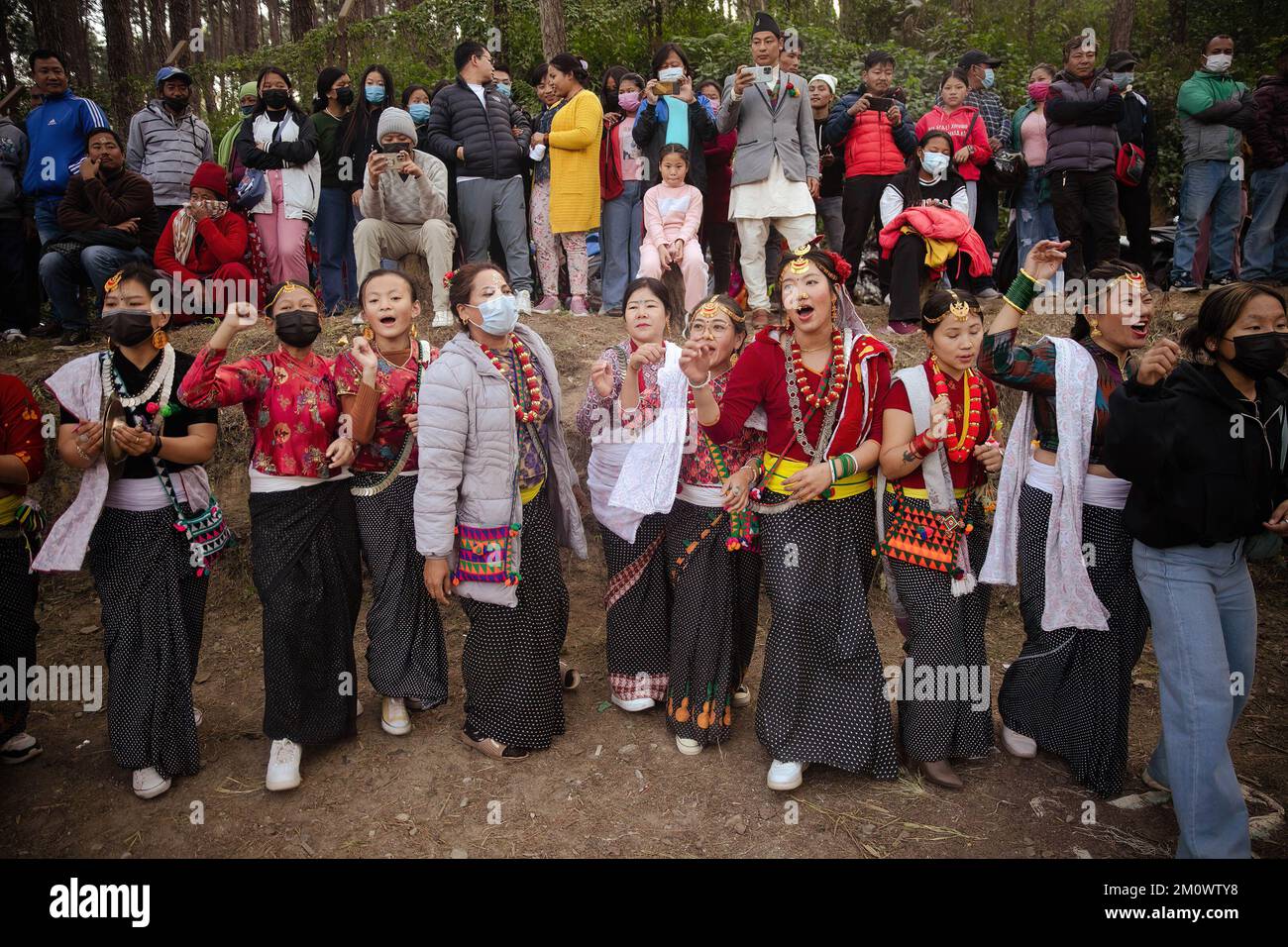 People of the Kirat community wearing traditional attire seen singing ...