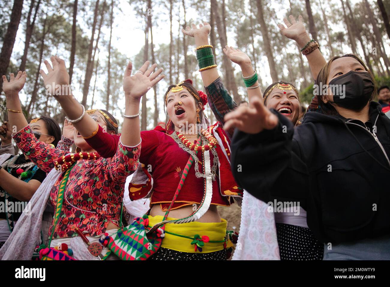 People of the Kirat community wearing traditional attire seen singing ...