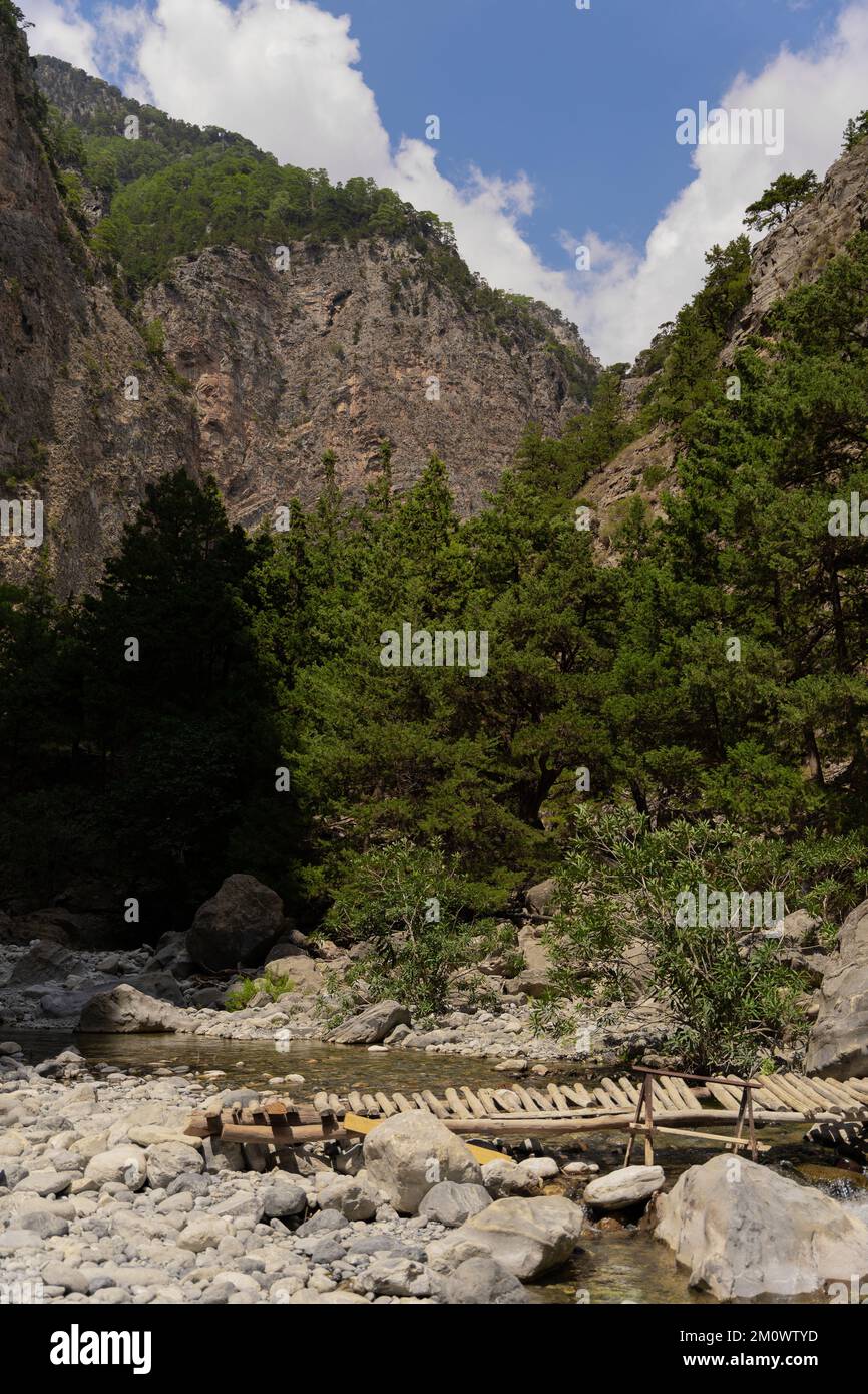 A vertical shot of the Samaria Gorge during the day in Crete, Greece ...