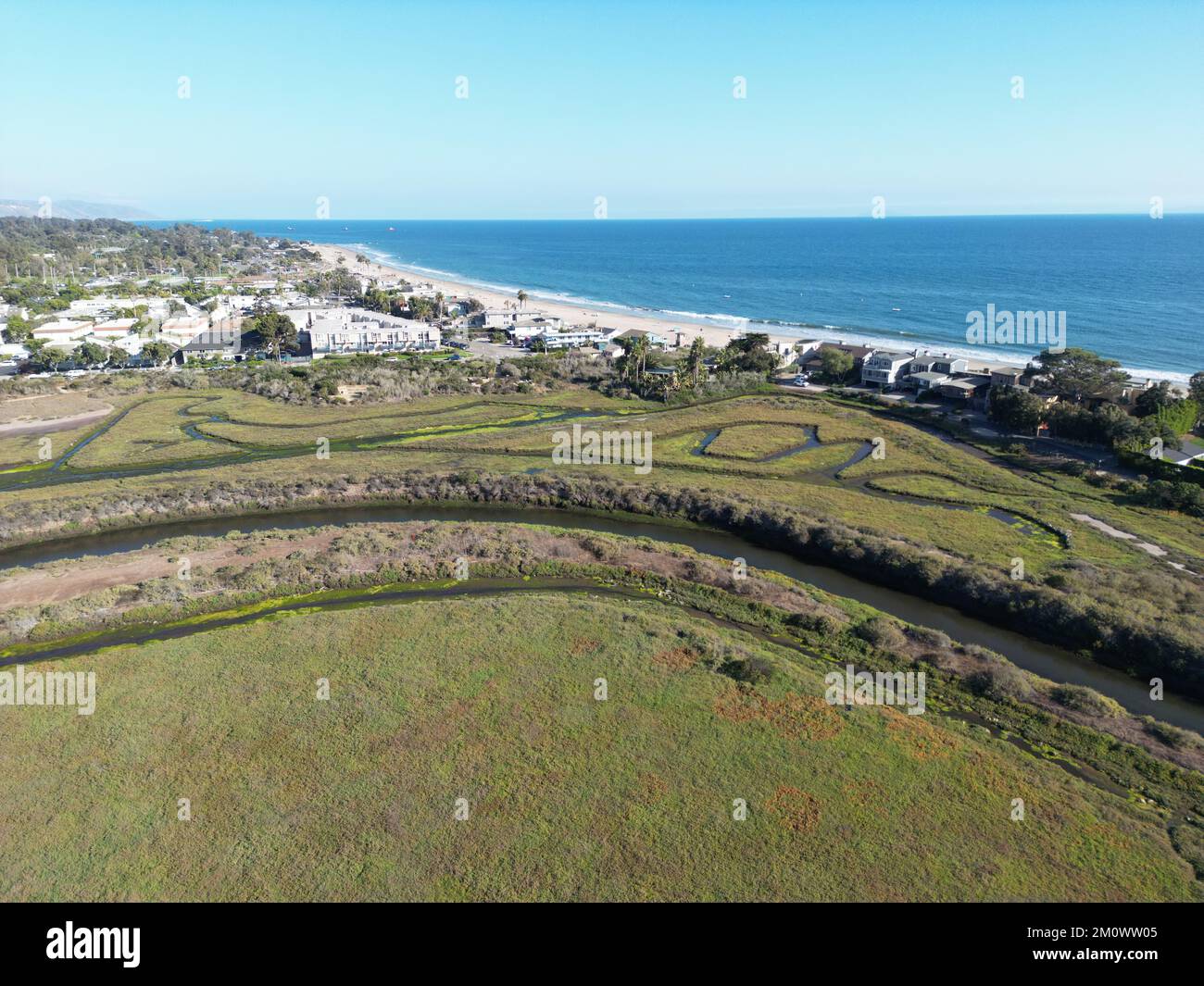 An aerial view to a coastal town in summer Stock Photo - Alamy