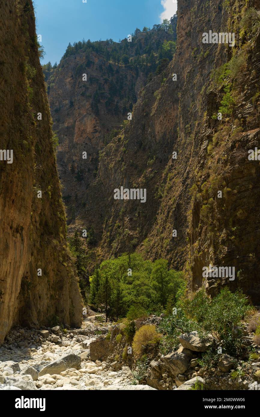 A vertical shot of the Samaria Gorge during the day in Crete, Greece ...