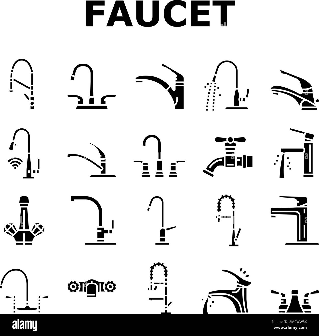 faucet water sink tap bathroom icons set vector Stock Vector Image ...