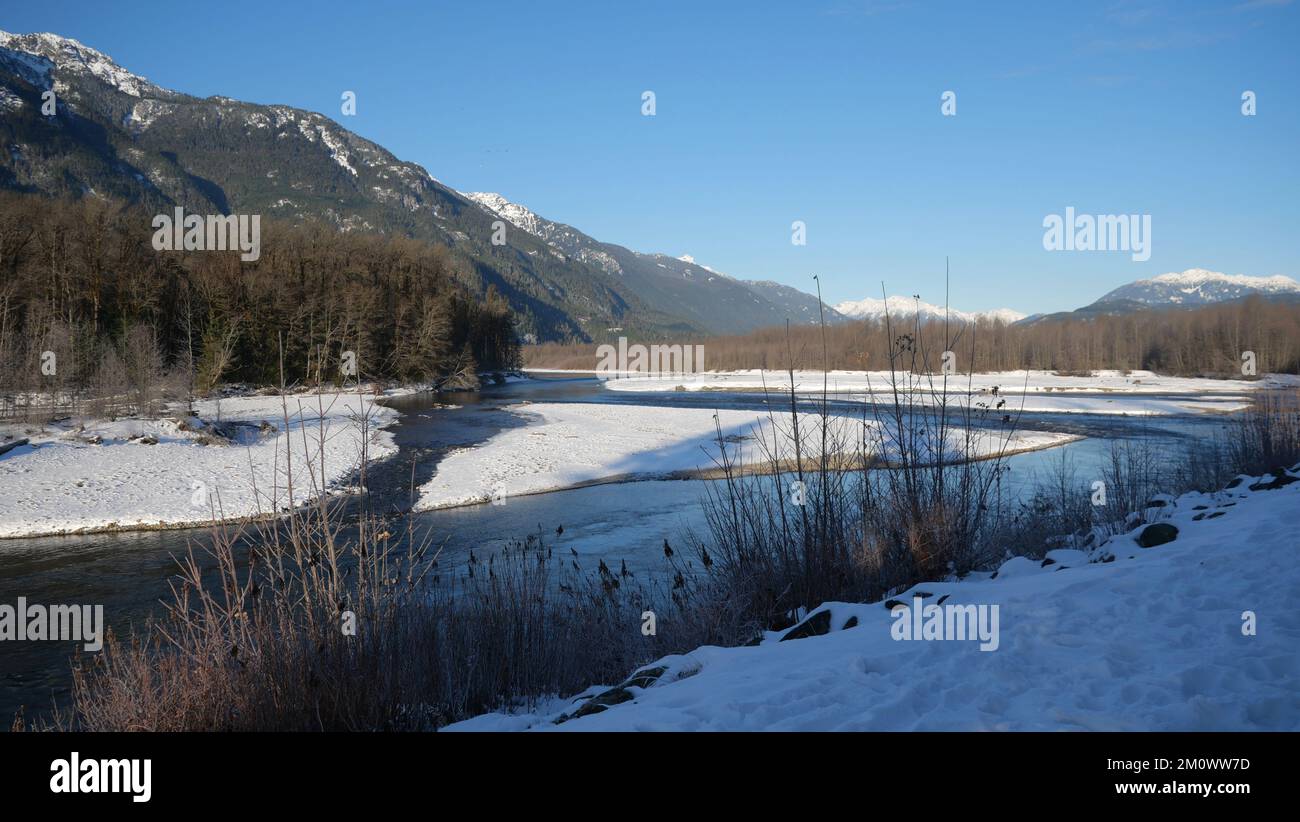 Winter landscape of the Eagle Run dike in Brackendale, Squamish ...