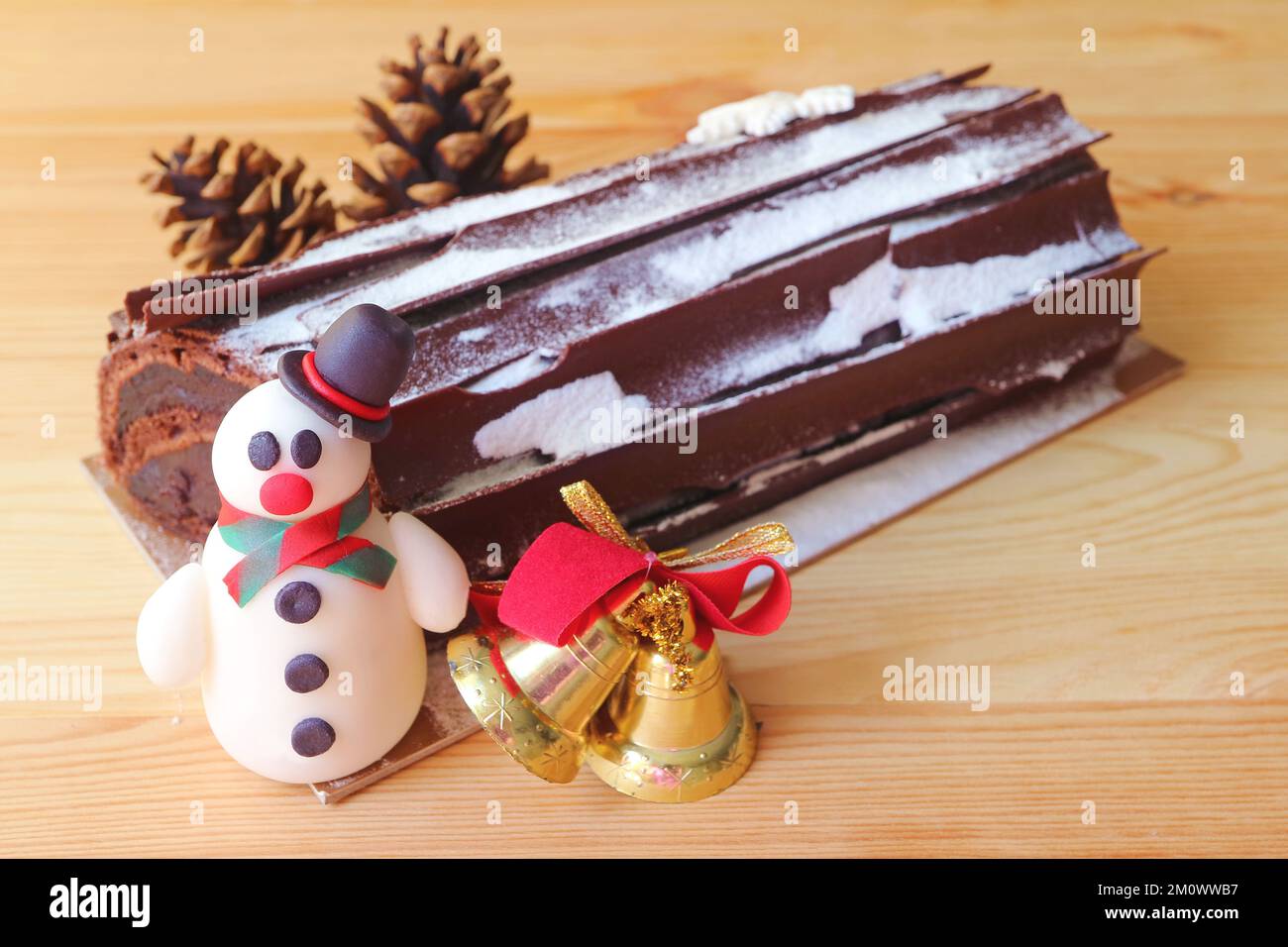 Delectable Chocolate Yule Log Cake with Blurry Dried Pine Cone and ...