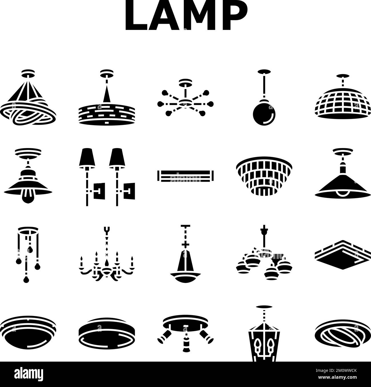 lamp ceiling light interior home icons set vector Stock Vector Image ...