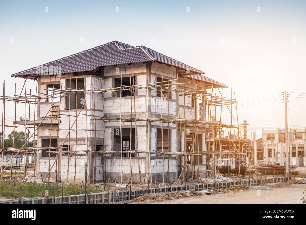 construction residential new house in progress at building site Stock ...