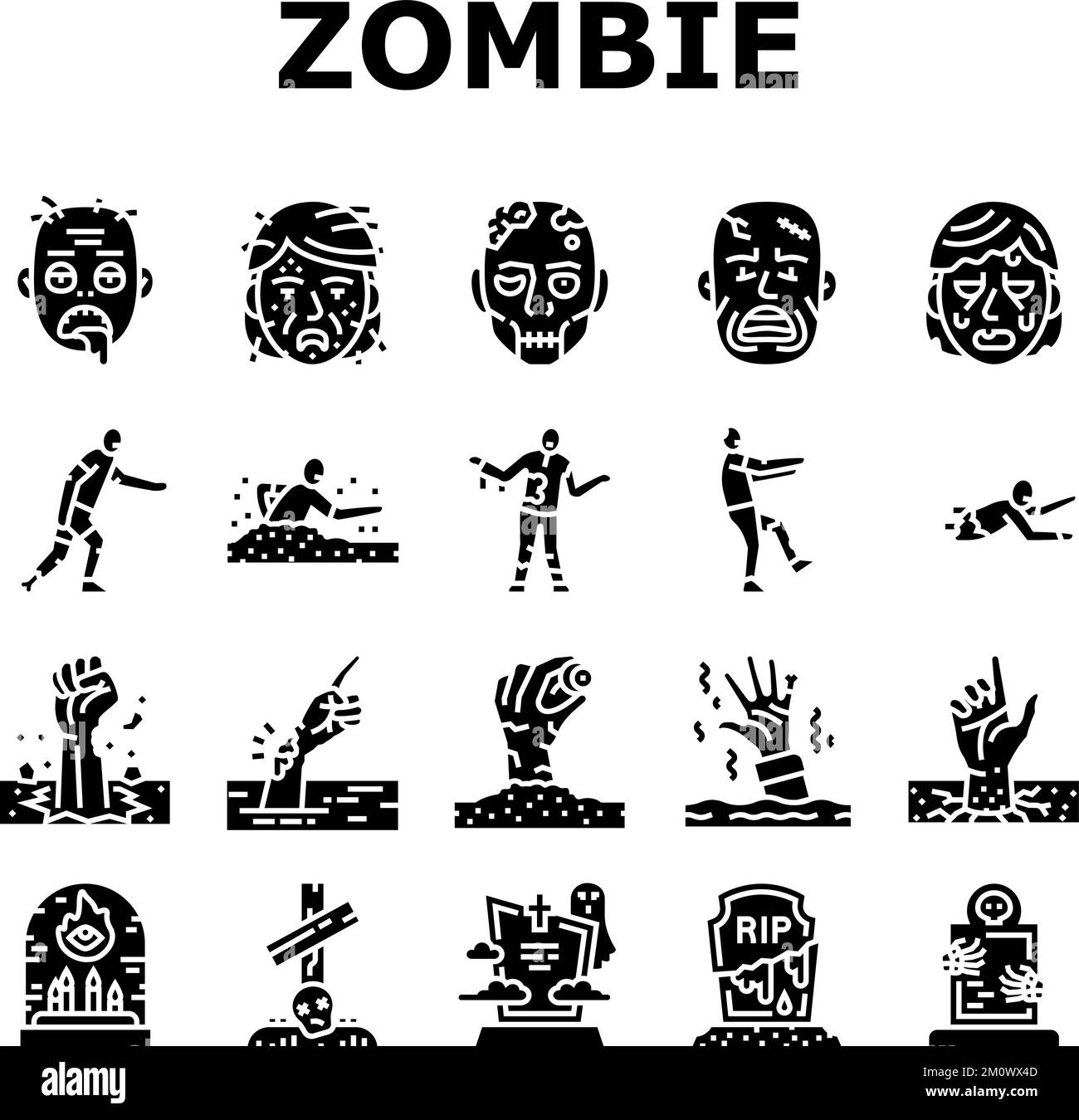 zombie horror scary dead evil icons set vector Stock Vector Image & Art ...