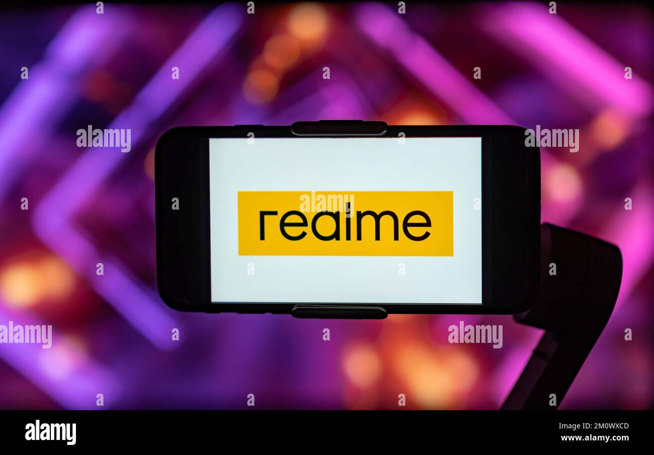 In this photo illustration, a logo of realme mobile company is seen on ...