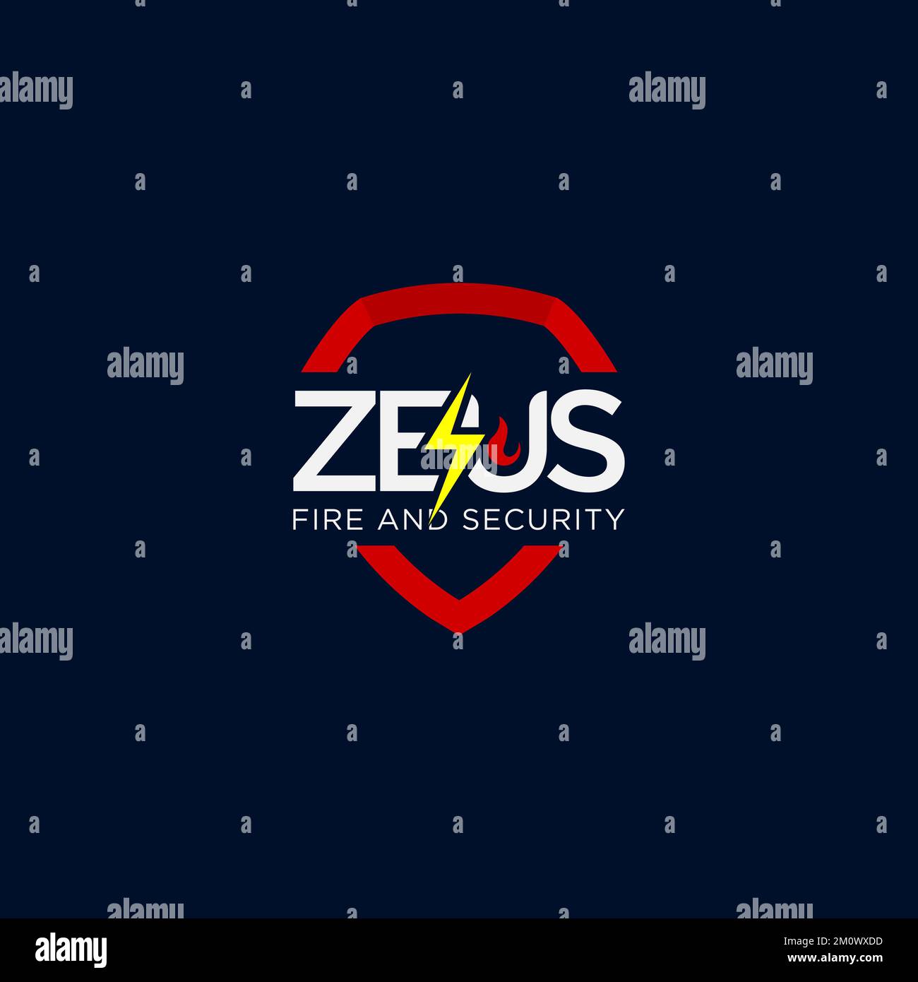 A vector of ZEUS logo design in golden colors isolated on dark blue ...