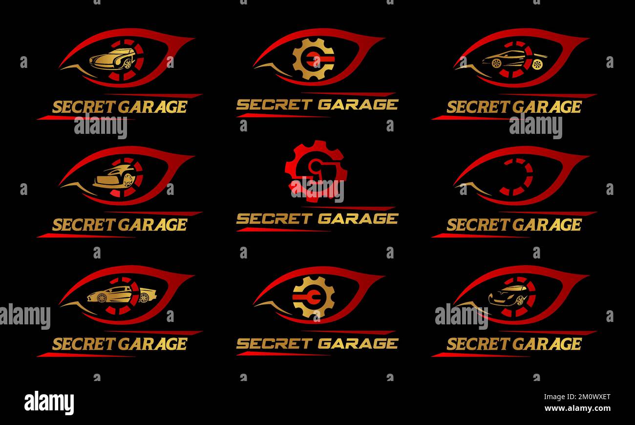A vector illustration of a garage logo bundle with an eye and car ...