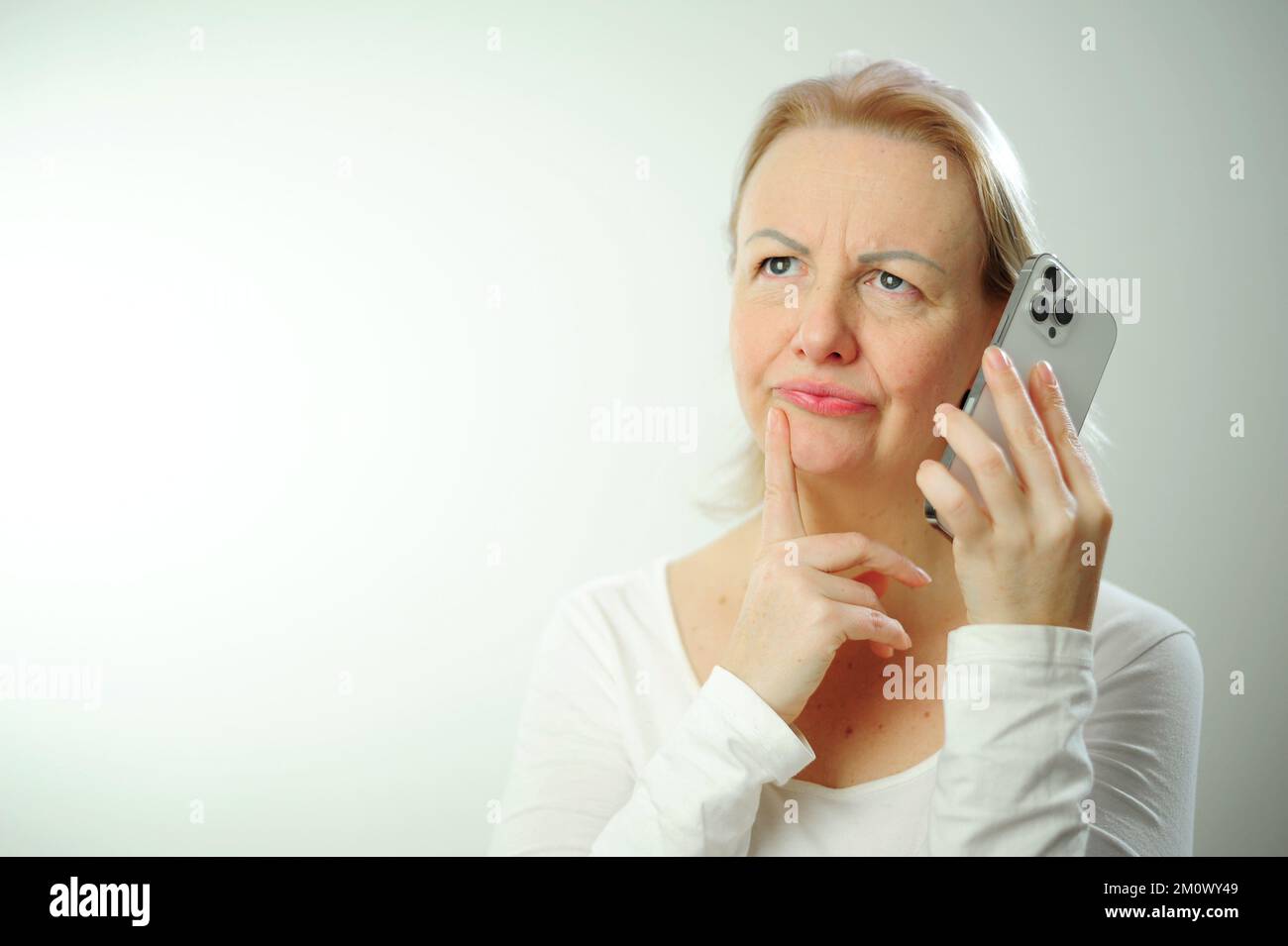 Upset whining displeased moody girlfriend complaining talk into ...