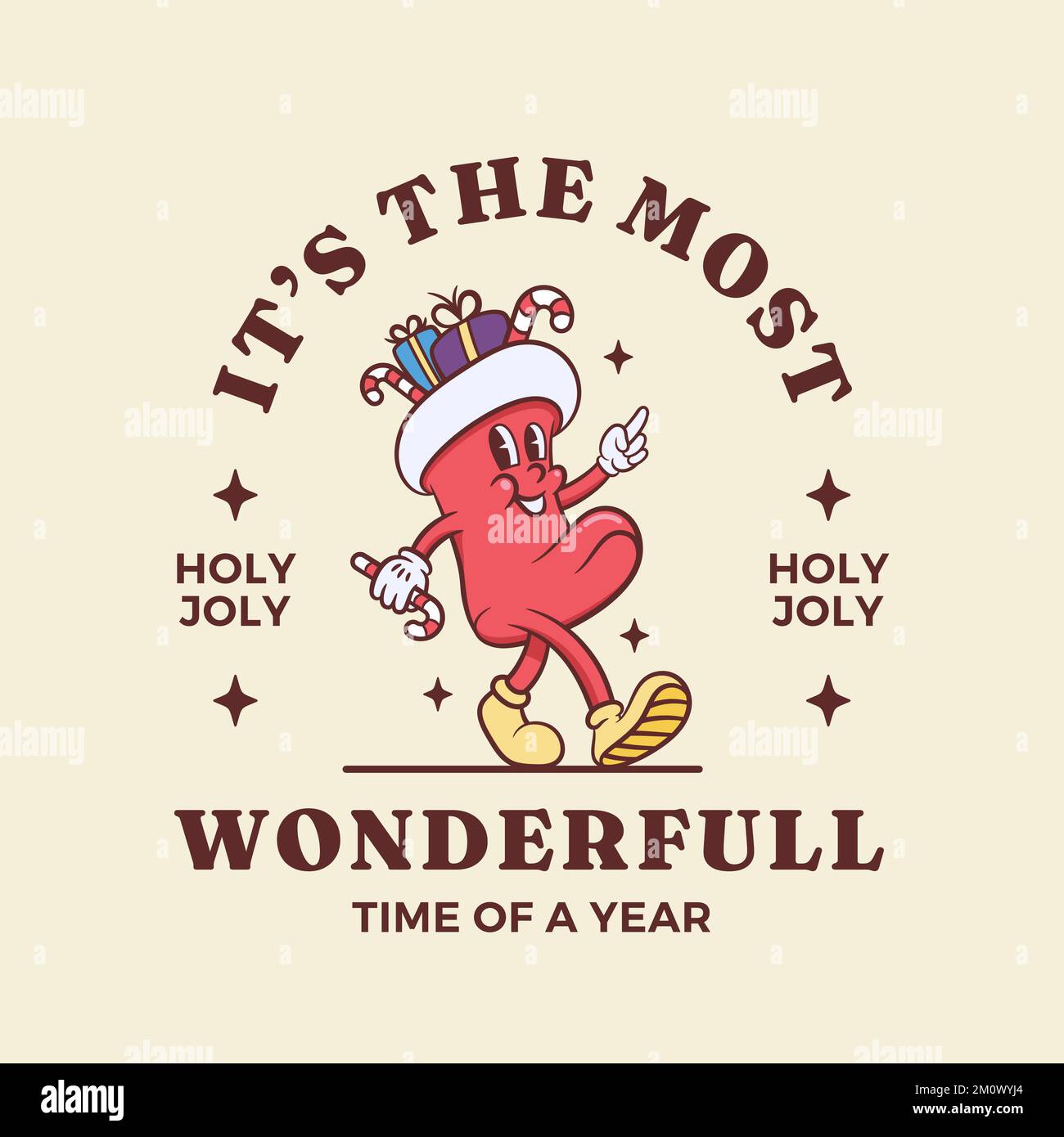 Christmas and New Year retro cartoon characters label template ...