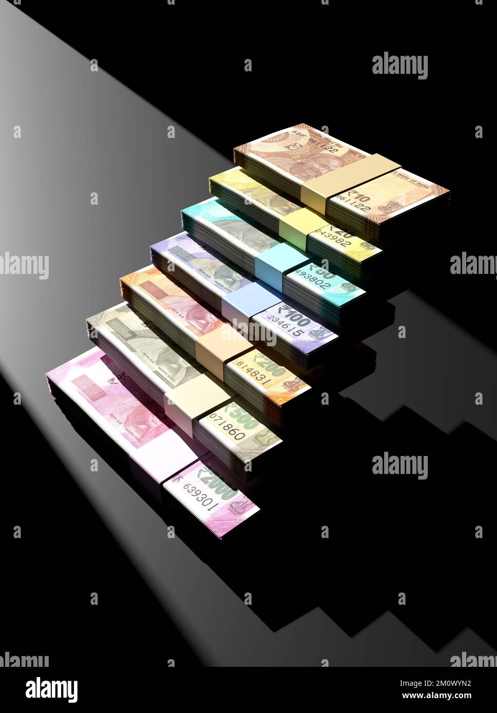 Indian Rupee Currency Note Bundles in Shape of Ladder Stairs with ...