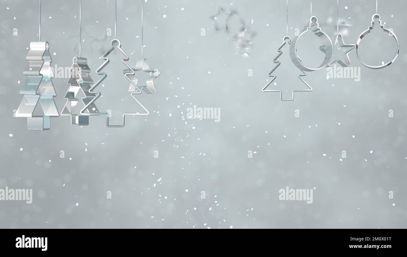 Reflective silver Christmas tree, star and light bulb ornaments hanging ...