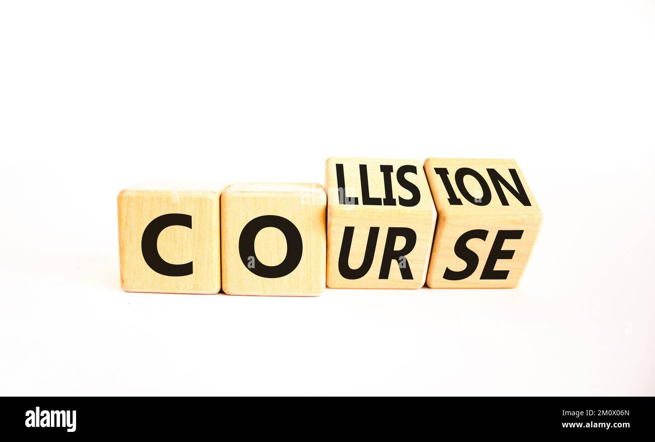 Collision course symbol. Concept word Collision course on wooden cubes ...
