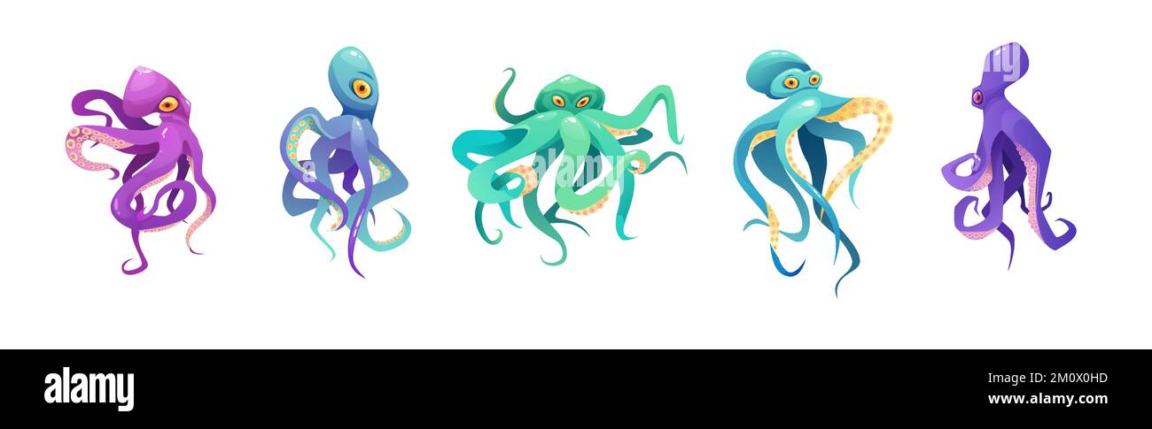 Octopuses set cartoon vector illustration. Sea cute animal Stock Vector ...