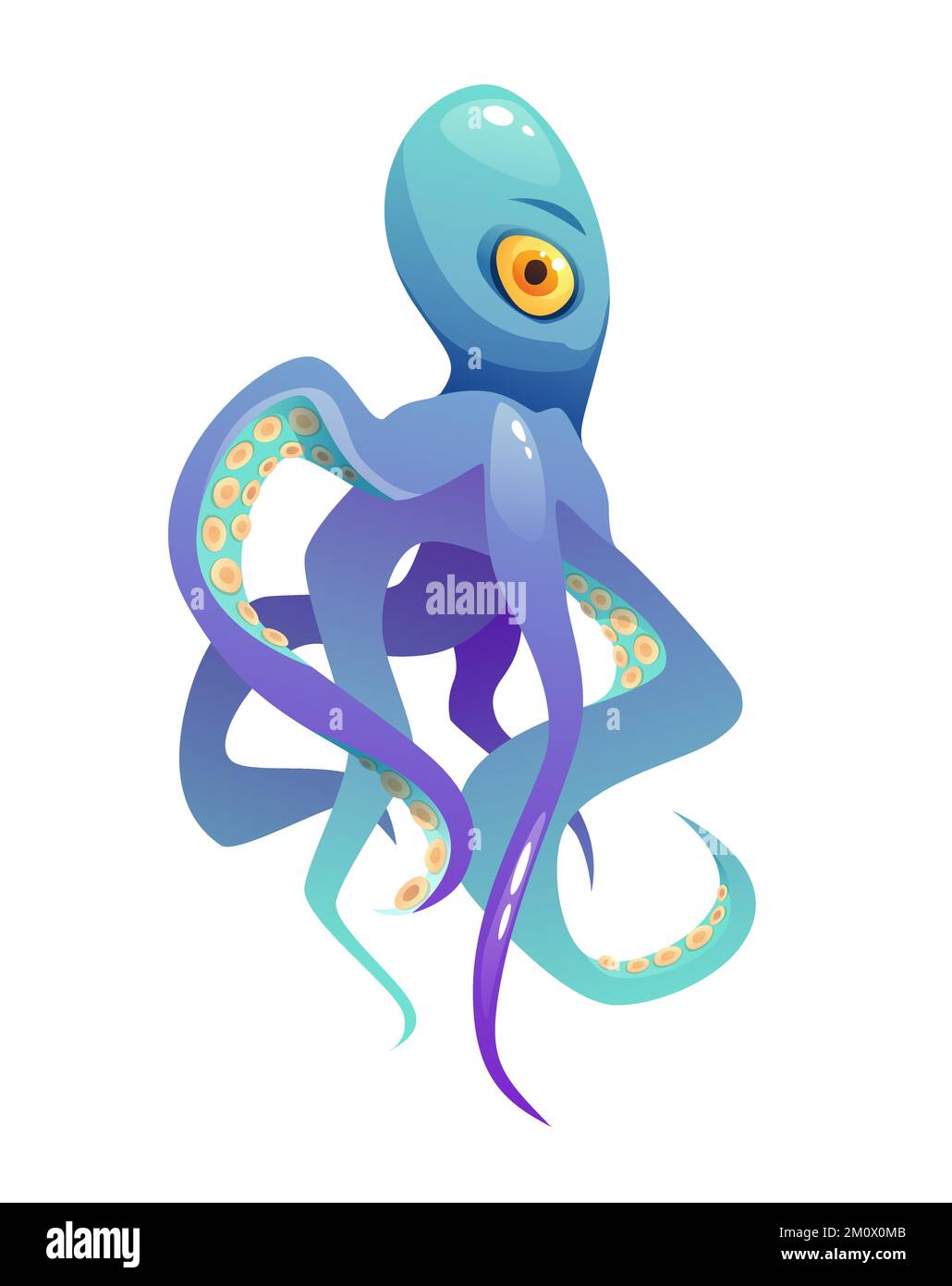 Blue cute octopus cartoon vector illustration. Sea animal. Hand ...