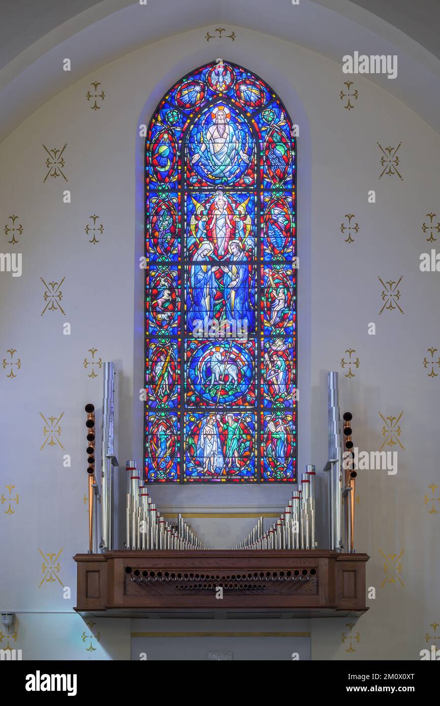 Stained glass window in the rear of the historic Cathedral of St. John ...