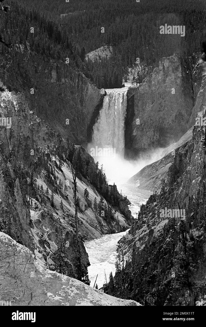 Yellowstone National Park waterfall, Wyoming, U.S.A., 1972 Stock Photo - Alamy