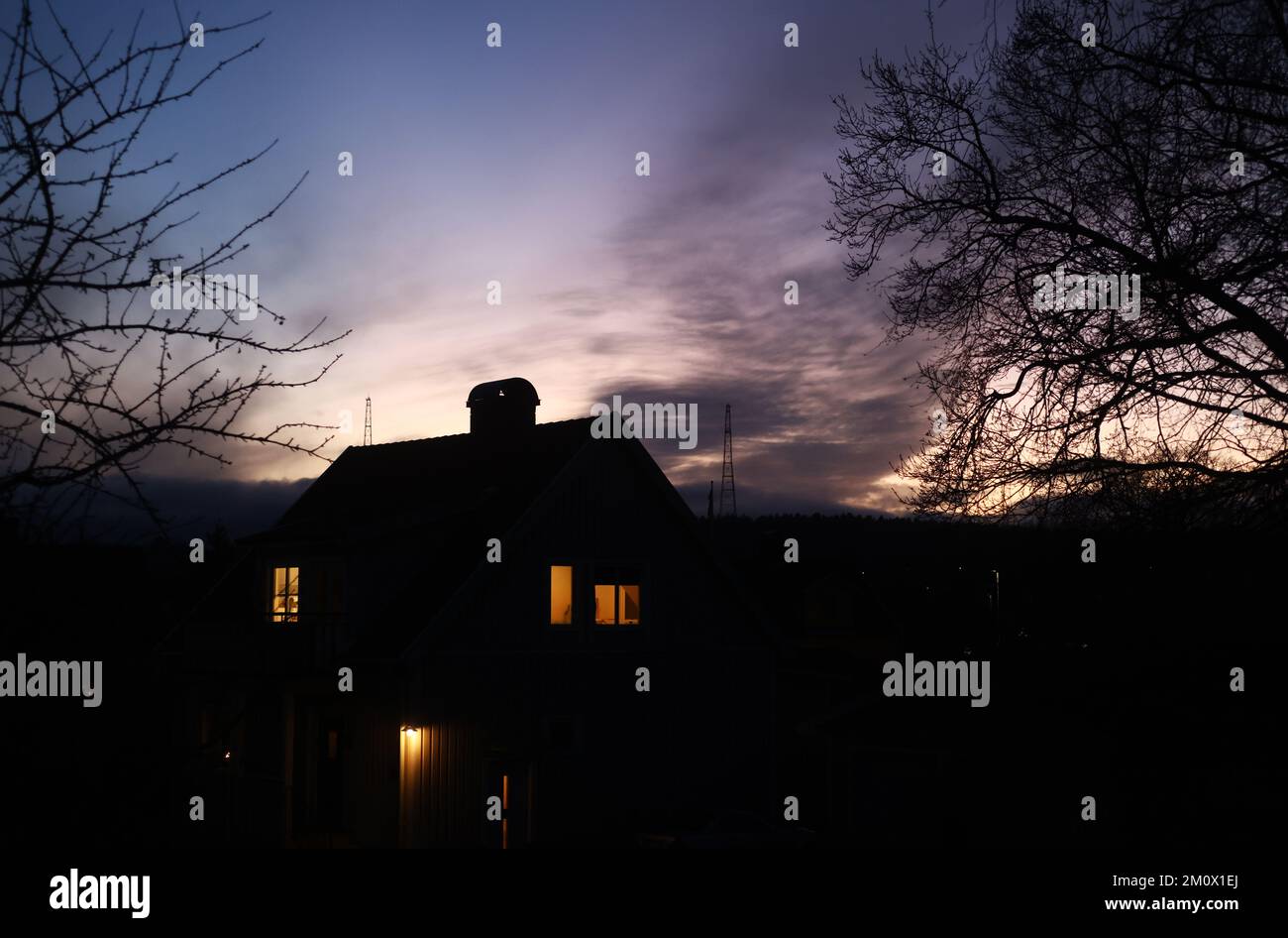 A house in a dark residential area Stock Photo - Alamy