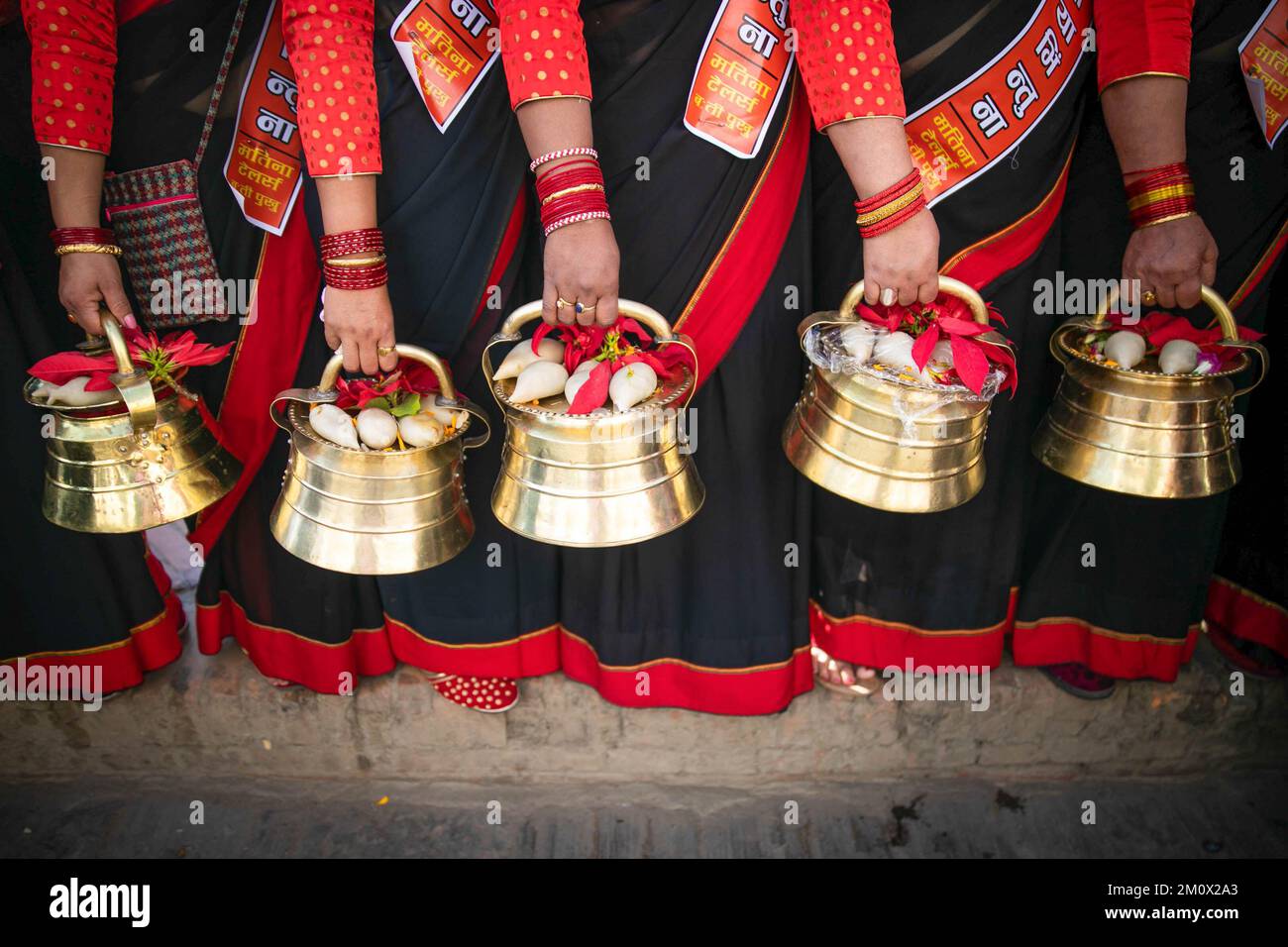Kathmandu, Nepal. 08th Dec, 2022. Newar community women dressed in ...