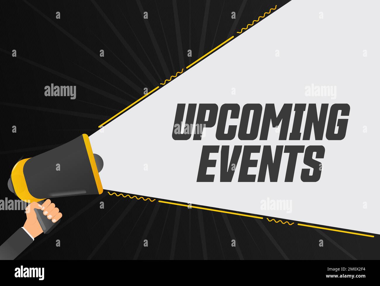 Upcoming events. Megaphone in hand promotion banner. Promotional ...