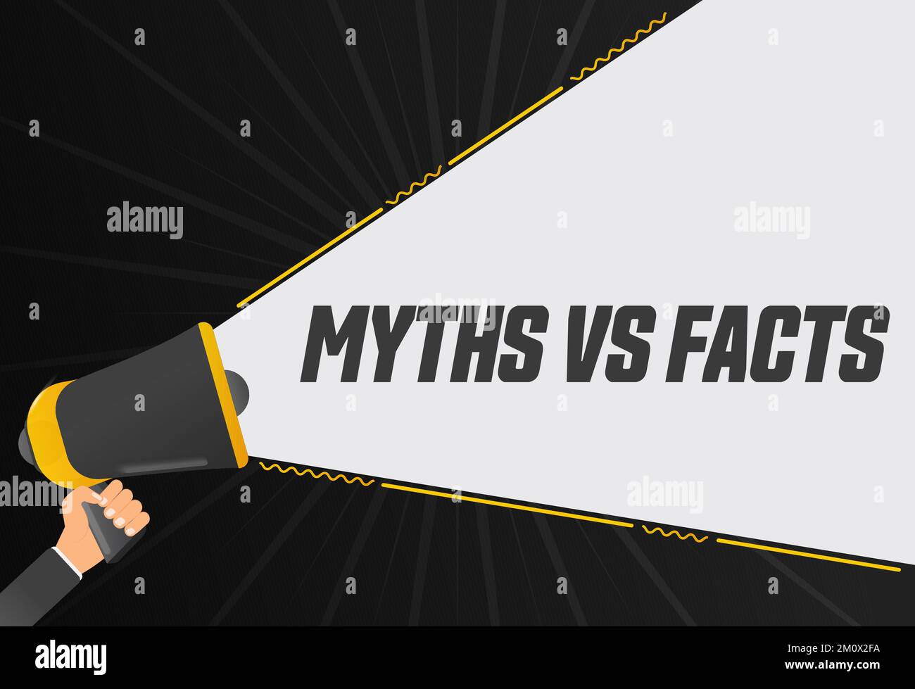 Myths vs facts. Megaphone in hand promotion banner. Promotional ...