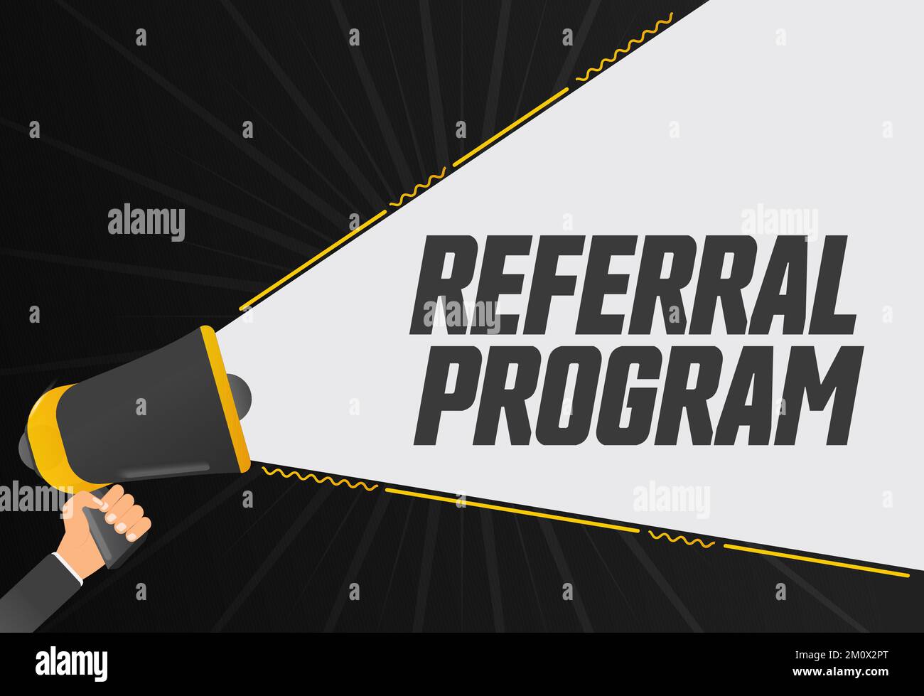 Referral program. Megaphone in hand promotion banner. Promotional ...