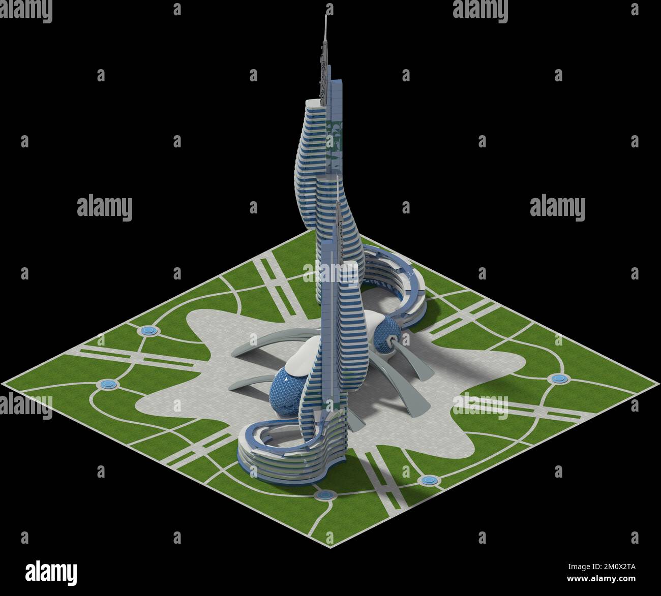 Futuristic architecture illustration for a 3D tiled game rendered in ...