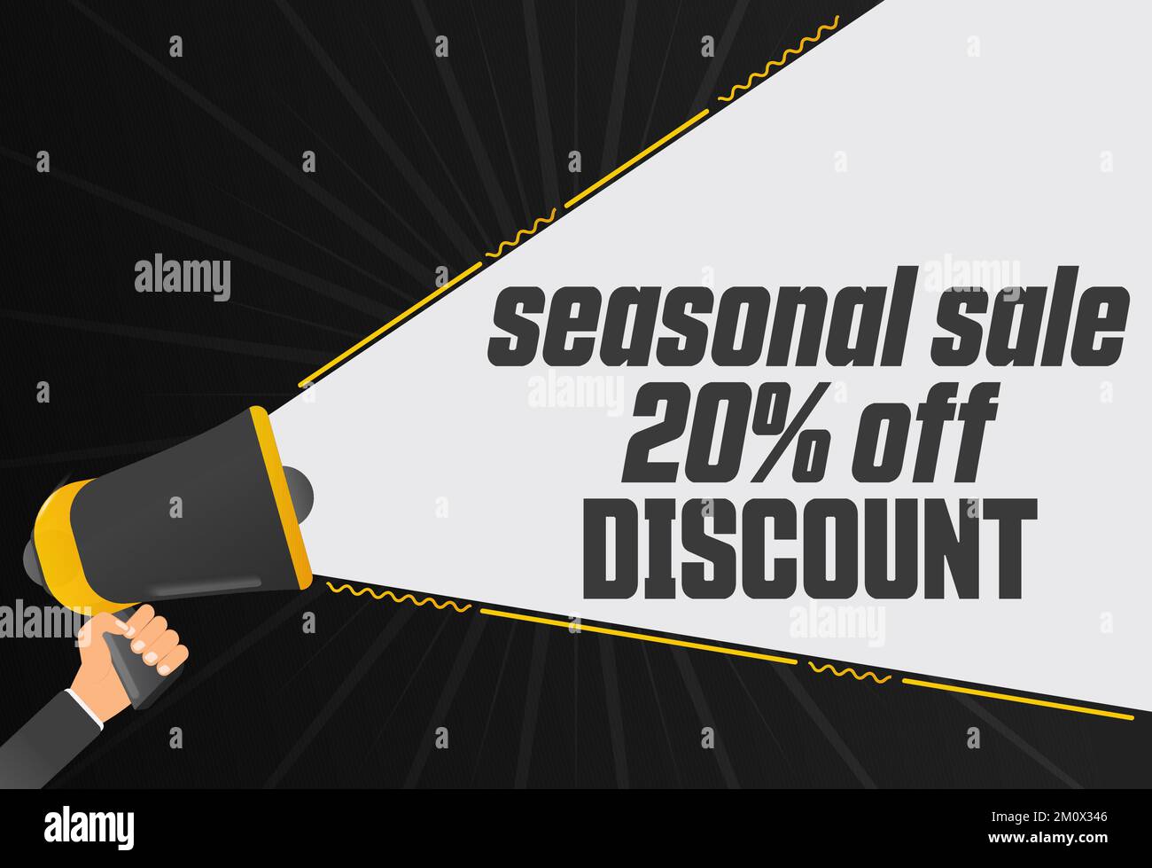 Seasonal sale 20 percent off discount. Megaphone in hand promotion ...