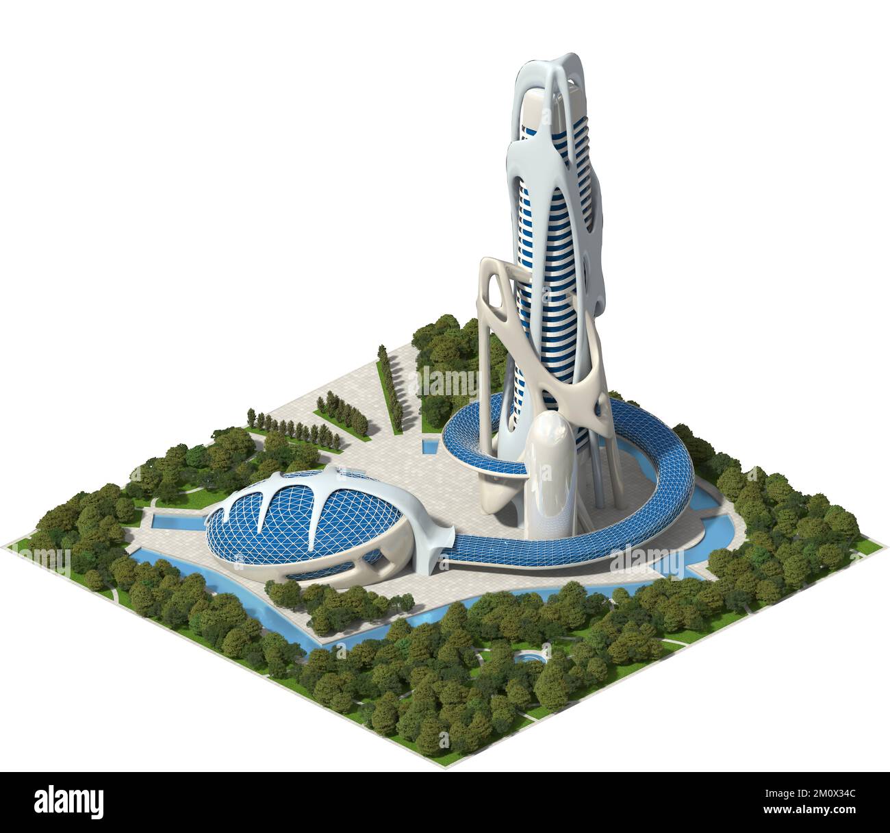 Futuristic landscaped architecture 3D model for a tiled game rendered ...